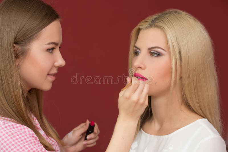 Professional Make-up Artist Doing Glamour Model Stock Photo - Image of ...