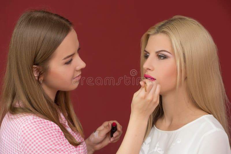 Professional Make-up Artist Doing Glamour Model Stock Photo - Image of ...