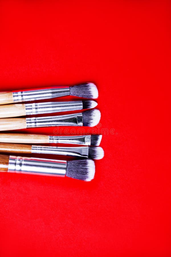 Professional Makeup Brushes on Red Background Stock Image - Image of ...