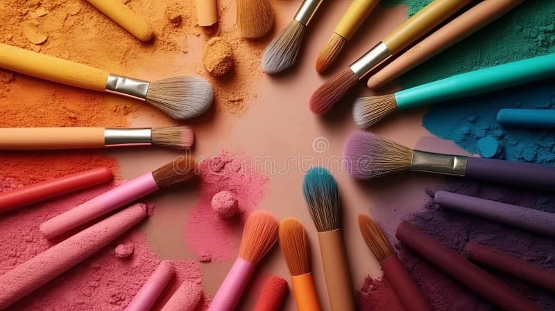 Professional Makeup Brushes, Stylist Tools. Layout of Shadows and Blush ...