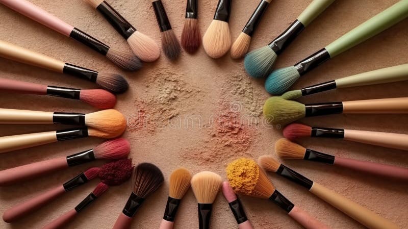 Professional Makeup Brushes, Stylist Tools. Layout of Shadows and Blush ...