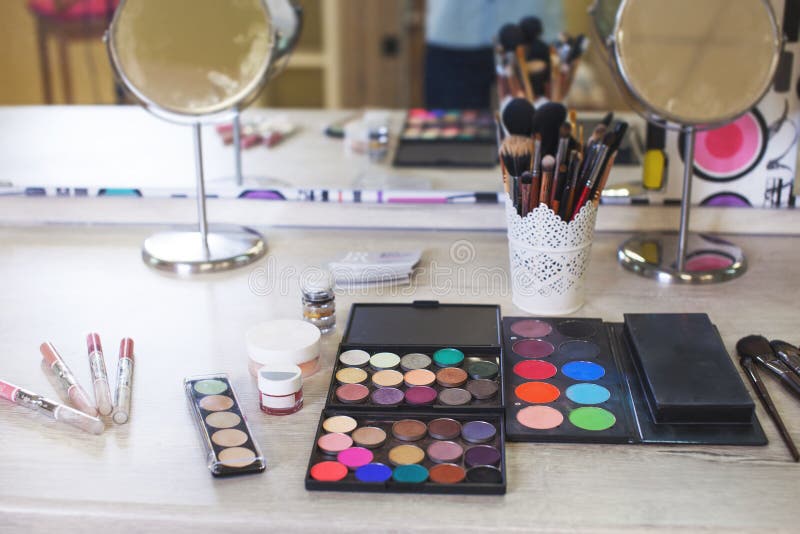 Professional Makeup Brushes and Tools. Set of Decorative Cosmetics and ...