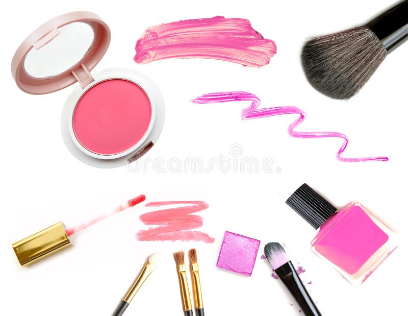 Professional Makeup Collection and Tools Isolate on White Stock Image ...
