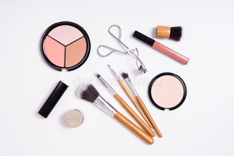 Professional Makeup Tools, Flatlay on White Background Stock Image ...