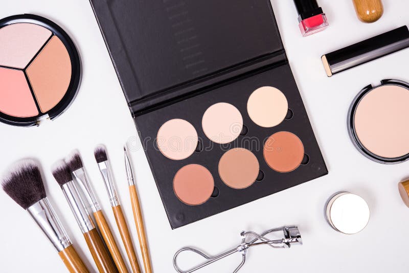 Professional Makeup Tools, Flatlay on White Background Stock Photo ...