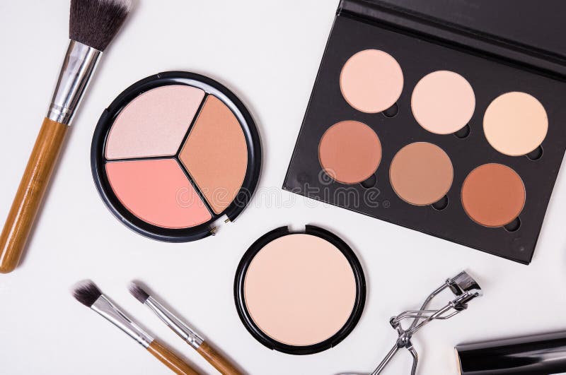 Professional Makeup Tools, Flatlay on White Background Stock Photo ...