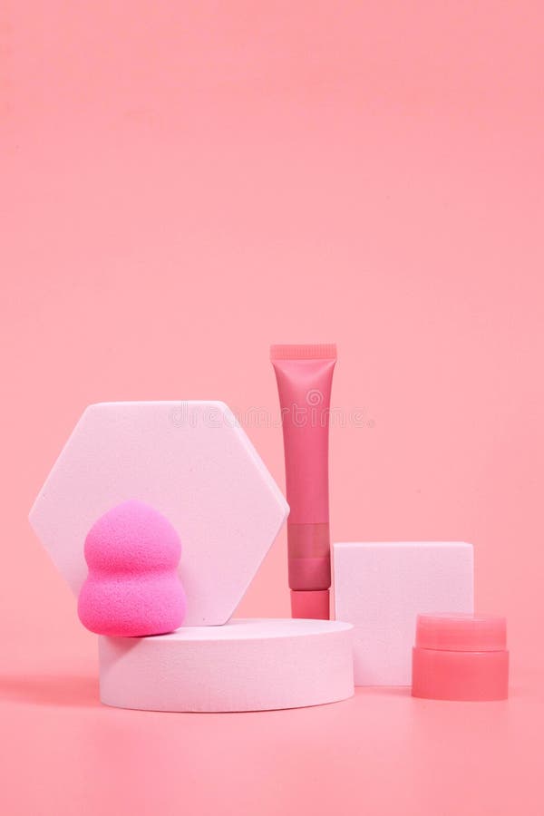 Professional Makeup Tools. Products for Makeup on Pink Background Stock ...