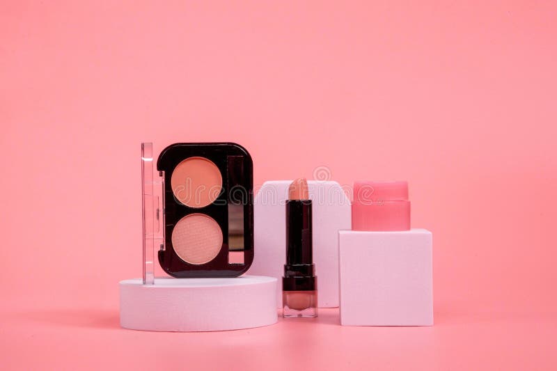 Professional Makeup Tools. Products for Makeup on Pink Background Stock ...