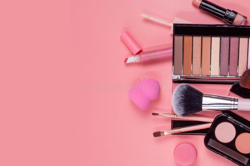 Professional Makeup Tools. Makeup Products on Pink Background Stock ...