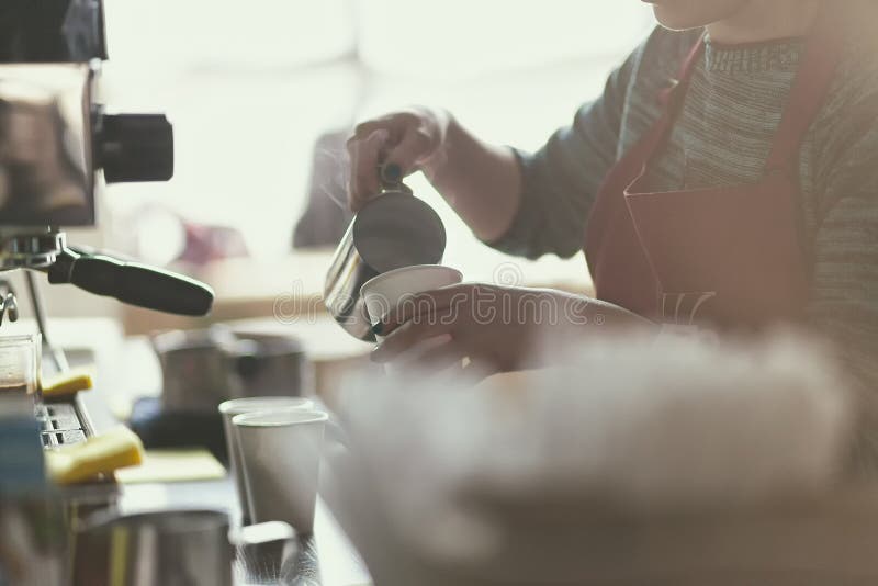 Professional making coffee stock photo. Image of shop - 69307124