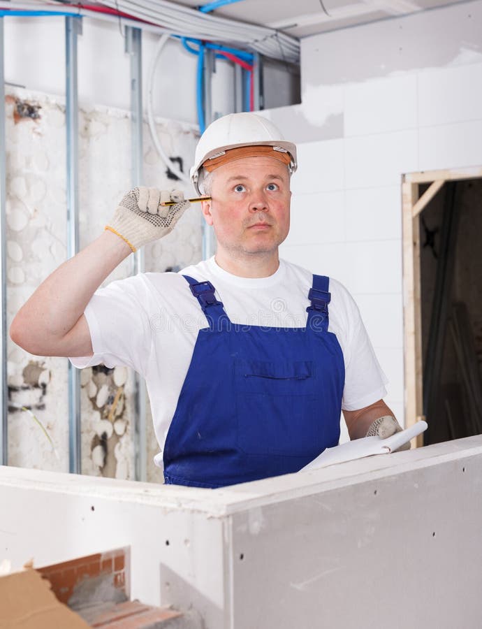 Contractor Planning Building Work Stock Image - Image of examining ...