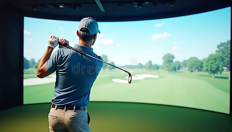 Professional Male Golfer Playing Golf Indoors in a Golf Swing Analysis ...