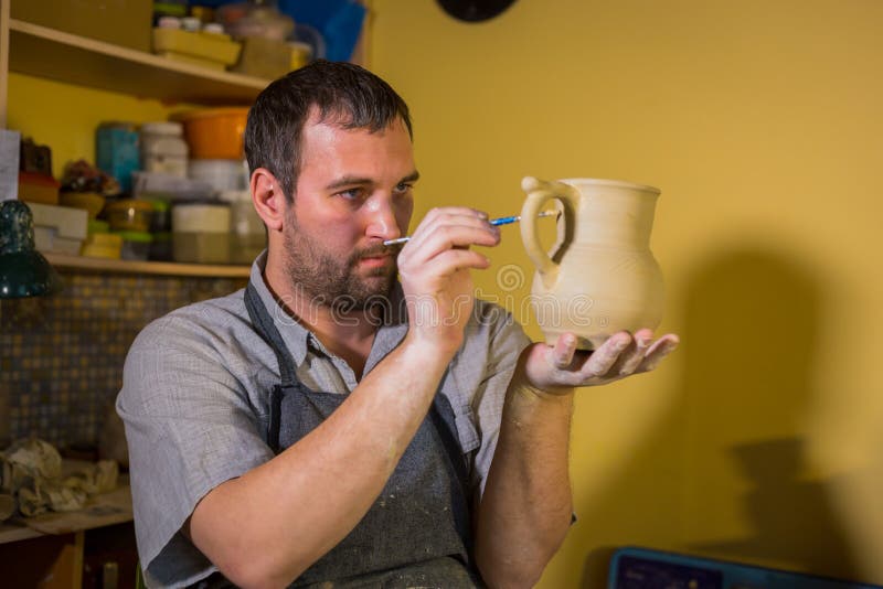 Professional Male Potter Working in Workshop, Studio Stock Image ...