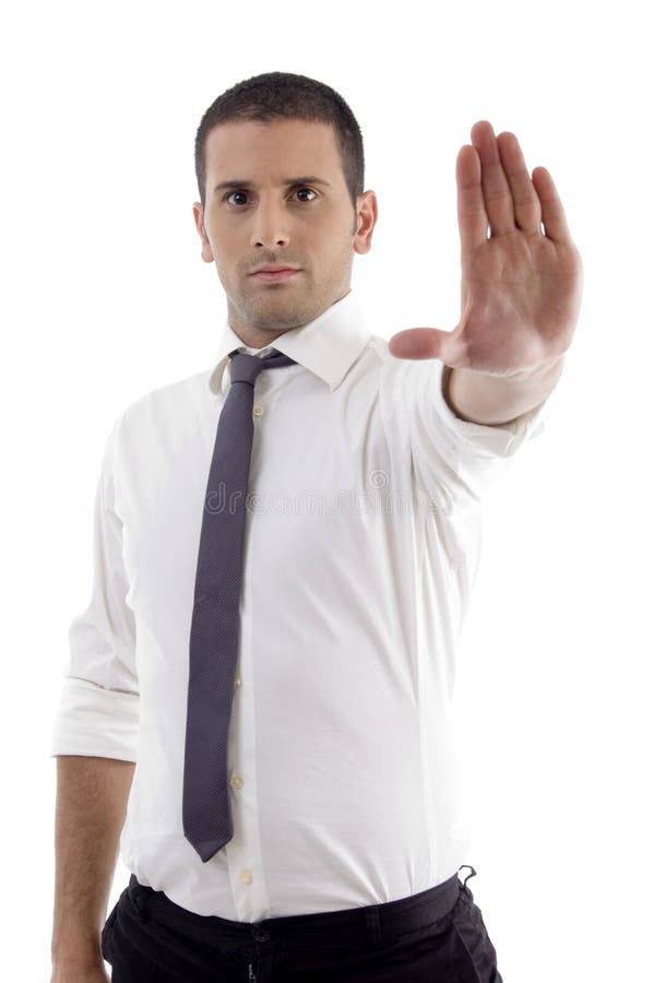 Grumpy Man with Bad Attitude Giving Talk To Hand Gesture Stock Photo ...