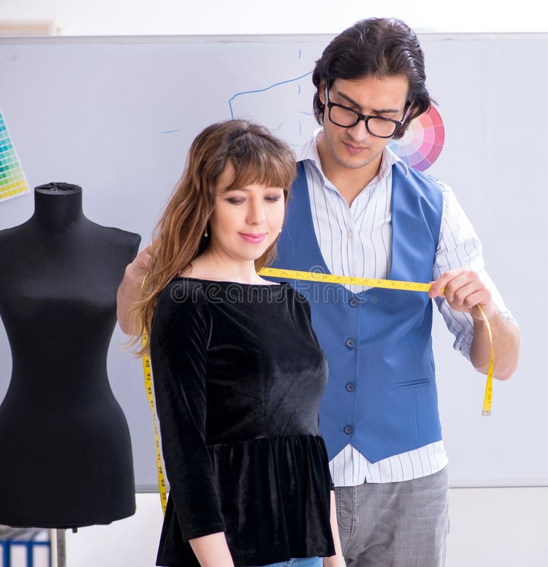 Professional Male Tailor Taking Measurements for Blouse Stock Image ...