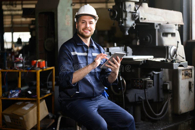 Professional Male Technician Engineer Using Tablet Checking Machine ...