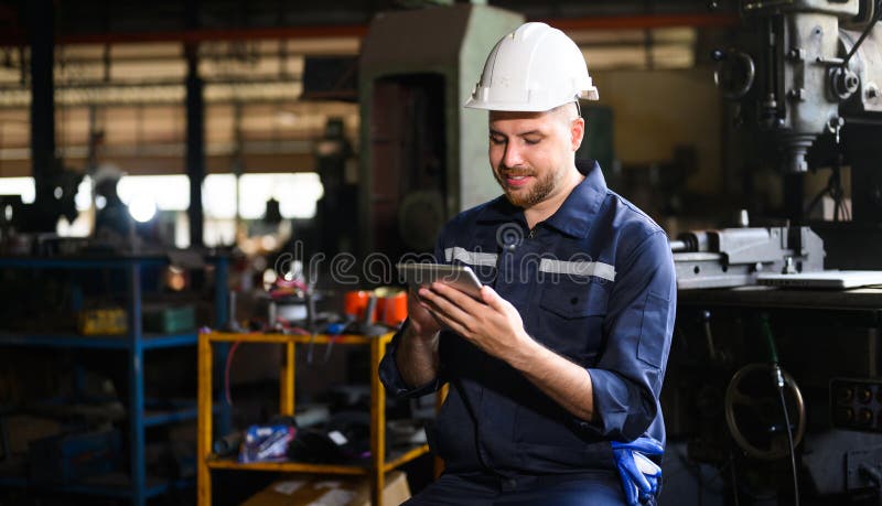 Professional Male Technician Engineer Using Tablet Checking Machine ...