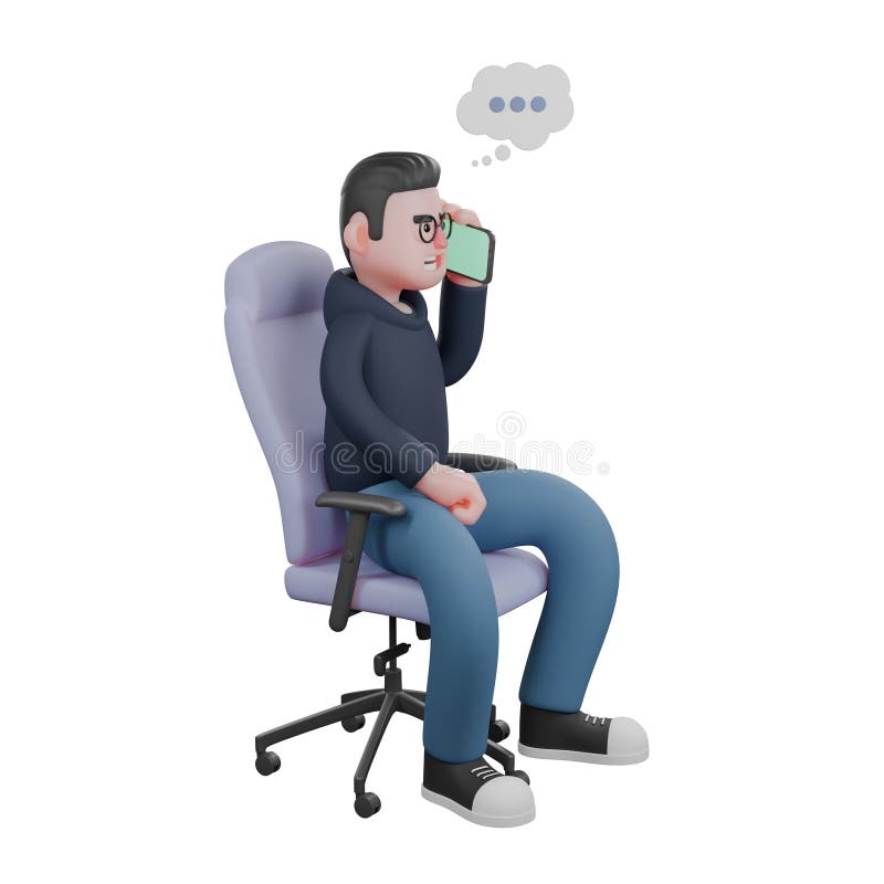 A Male Programmer Sits on a Gaming Chair with Speech Bubbles on the ...