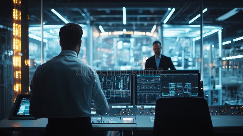 Professional Male in White Shirt Analyzing Data on Computer Screens in ...