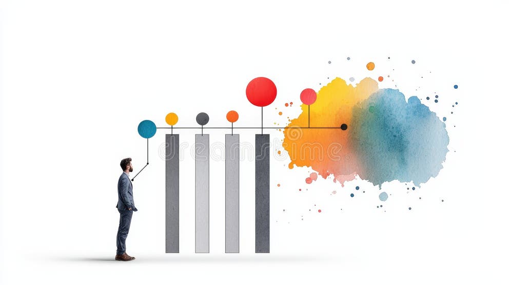 A Professional Man Analyzes Colorful Data Visualization Trends with Bar ...