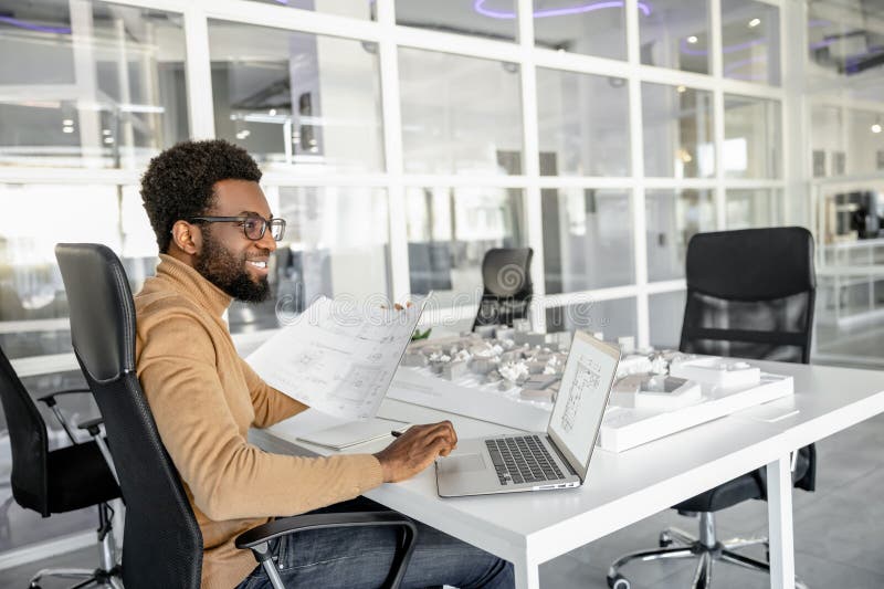 Professional Man Architect Creating Exterior Designs in the Workplace ...