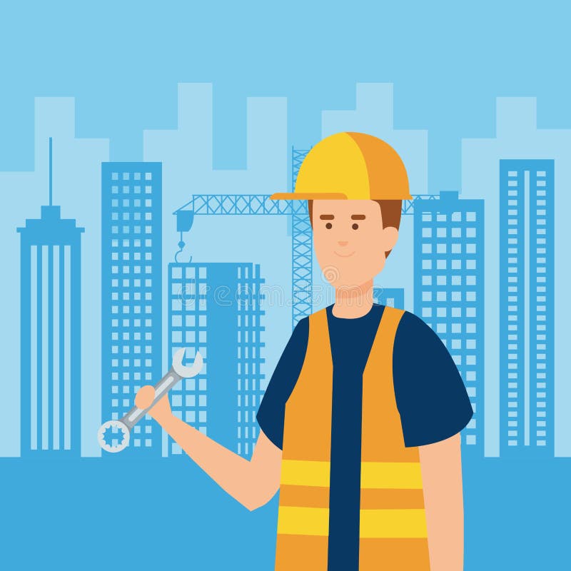 Professional Man Builder with Wrench and Uniform Stock Vector ...
