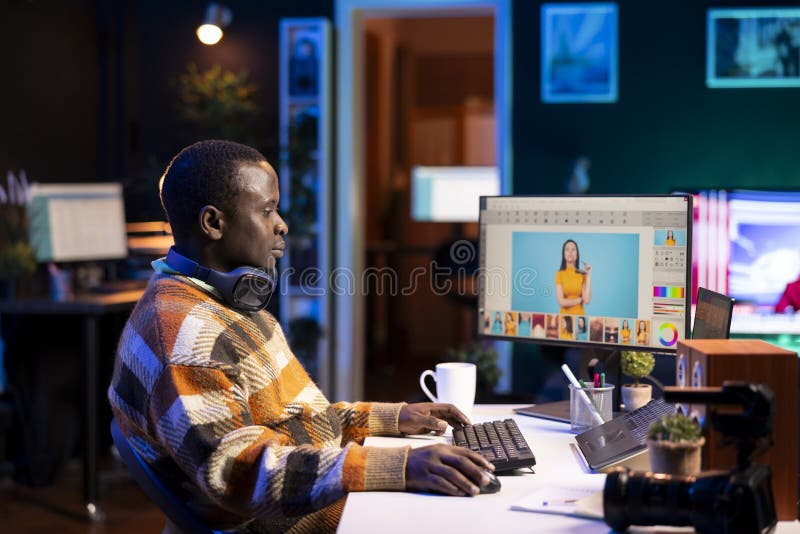 Professional Man Creative Setup Home Uses Digital Tools Graphic Design ...