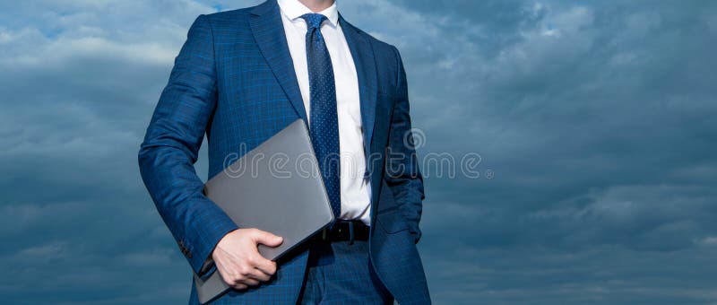 Professional Man Crop View Holding Business Laptop. Business ...
