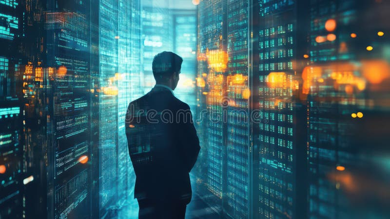 Professional Man in Data Center with Digital Interface Stock Image ...