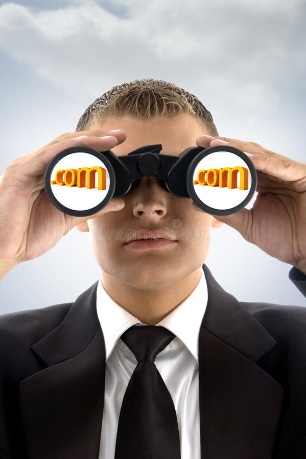Professional Man Eyeing with Binoculars Stock Image - Image of optical ...
