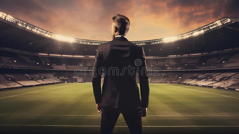 Professional Man Observing an Empty Stadium Field, AI-generated. Stock ...