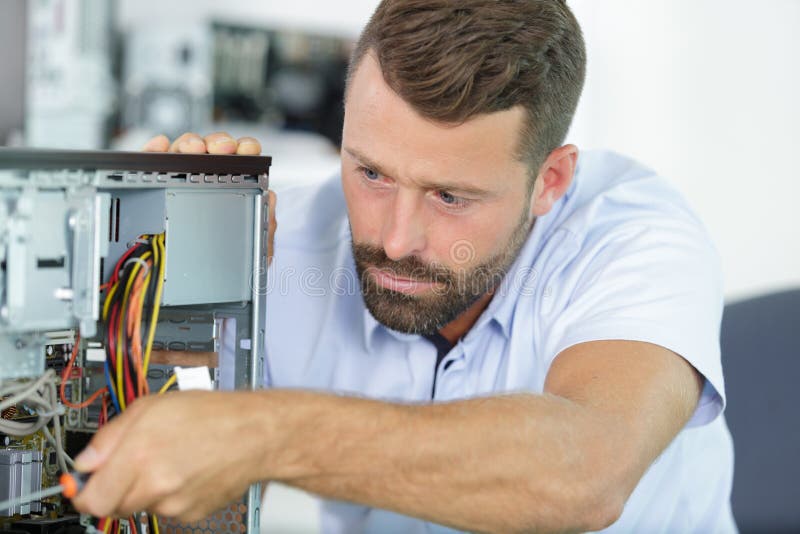 Professional Man Repairing and Assembling Computer Stock Photo - Image ...