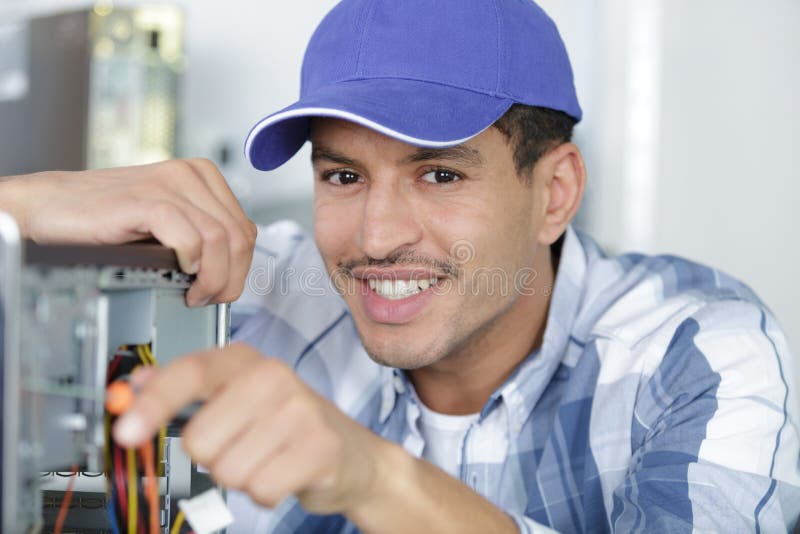 Professional Man Repairing and Assembling Computer Stock Photo - Image ...