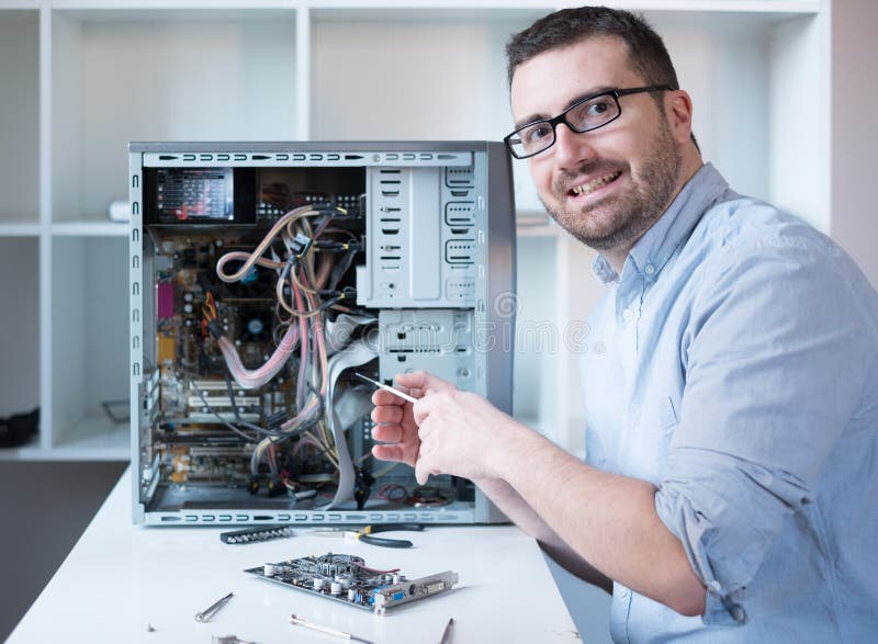 Professional Man Repairing Computer Stock Image - Image of hands ...
