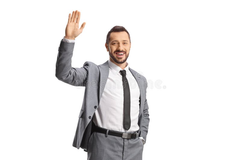 Professional Man in a Suit Smiling and Waving Stock Photo - Image of ...