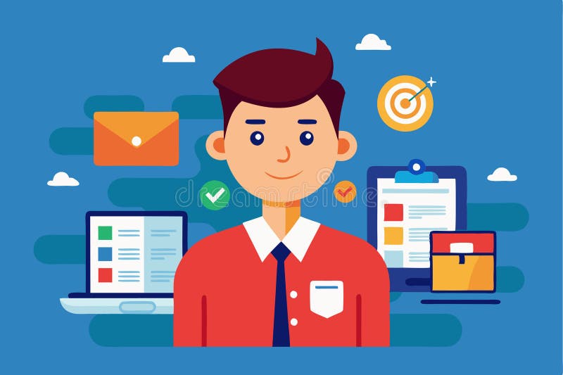 A Professional Man is Surrounded by Technology, Displaying Various ...