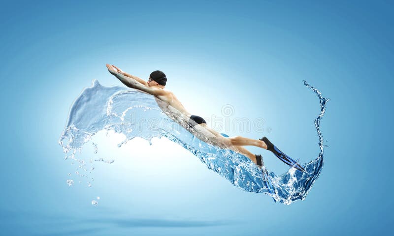Professional Man Swimmer on a Wave Stock Image - Image of dive, action ...
