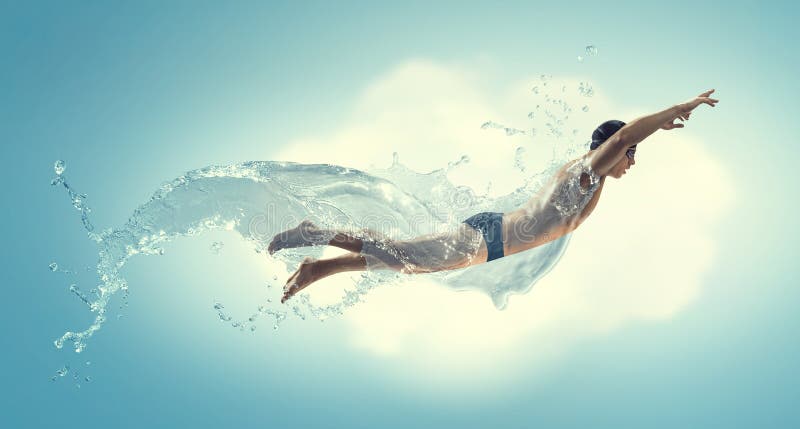 Professional Man Swimmer on a Wave Stock Image - Image of adult, people ...
