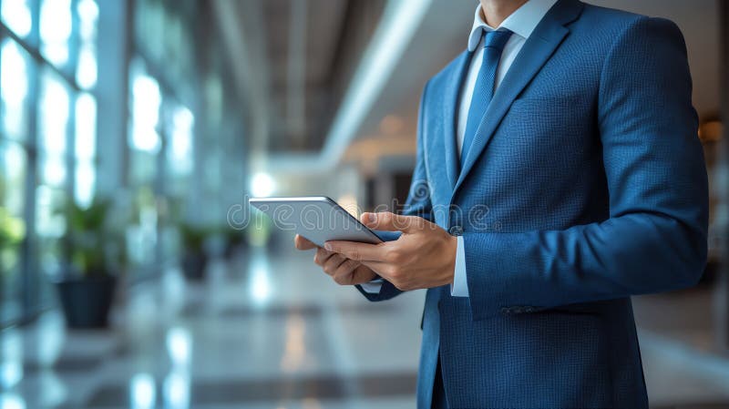 Professional Man Using Tablet in Modern Office Space, Showcasing ...