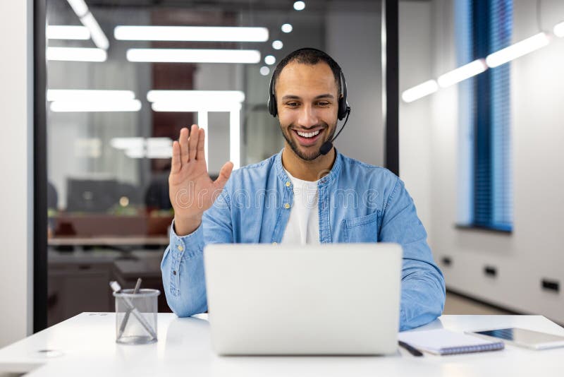 Professional Man at Work with Headset in Office Space Stock Image ...