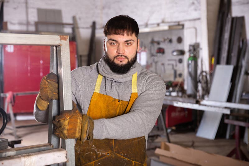 Professional Man Worker Near Steel Frame during Work Stock Image ...