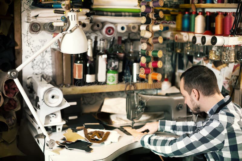 Professional Man Worker Neatly Stitching Belt Stock Image - Image of ...