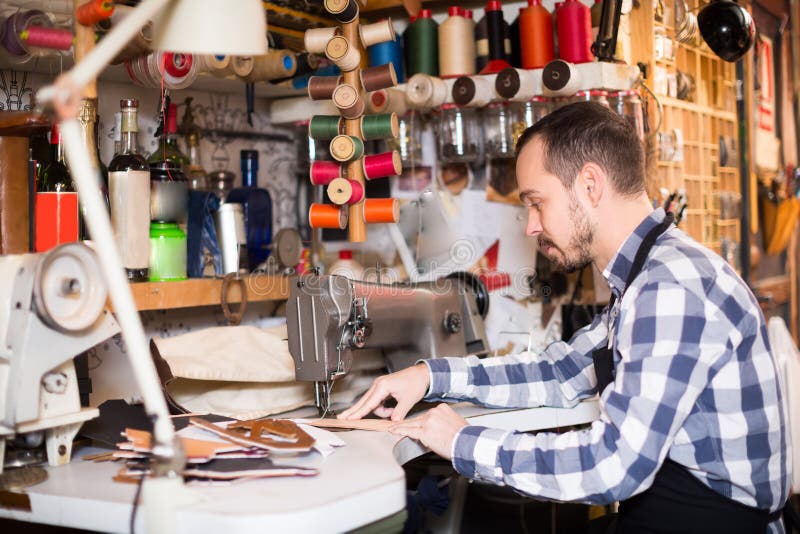 Professional Man Worker Qualitatively Stitching Belt Stock Photos ...