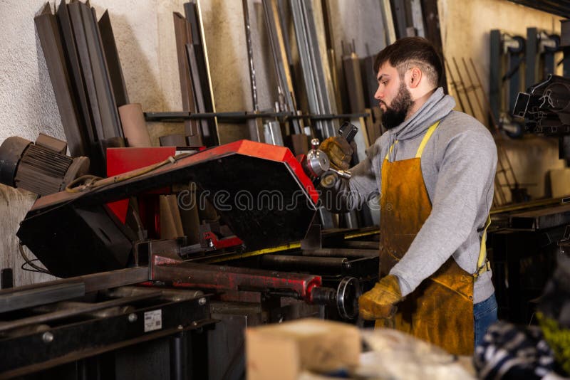 Professional Man Worker during Work in Workshop Stock Image - Image of ...