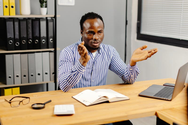 Professional Man Working on Laptop at Desk Stock Image - Image of ...