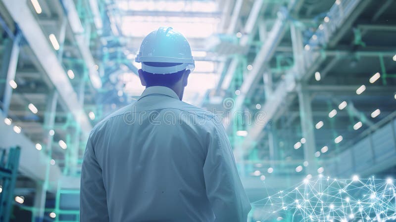 Professional Manager Engineer , Back View Civil with Wireframe Hologram ...