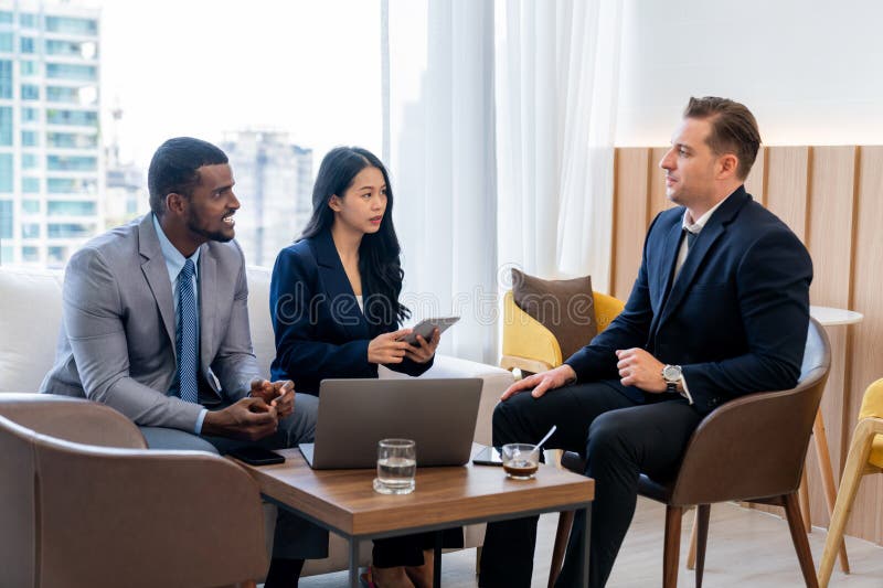 Manager Explain about Project while Worker Use Tablet Analysis Data ...