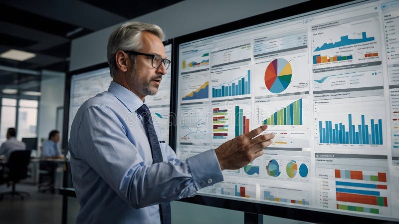 Professional Manager Reviewing Real-Time Business Reports and ...