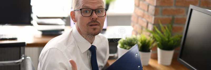 Professional Manager Sit in Office at Workplace, Hold Folder with ...