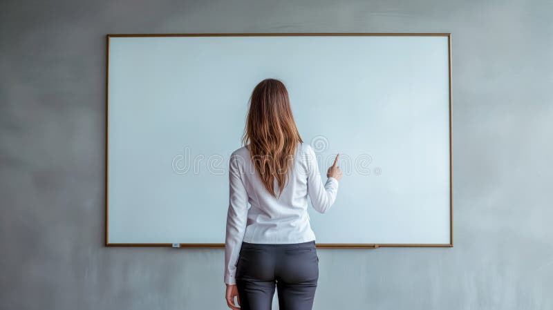 Professional Marketer Ready To Present at a Blank Whiteboard Stock ...